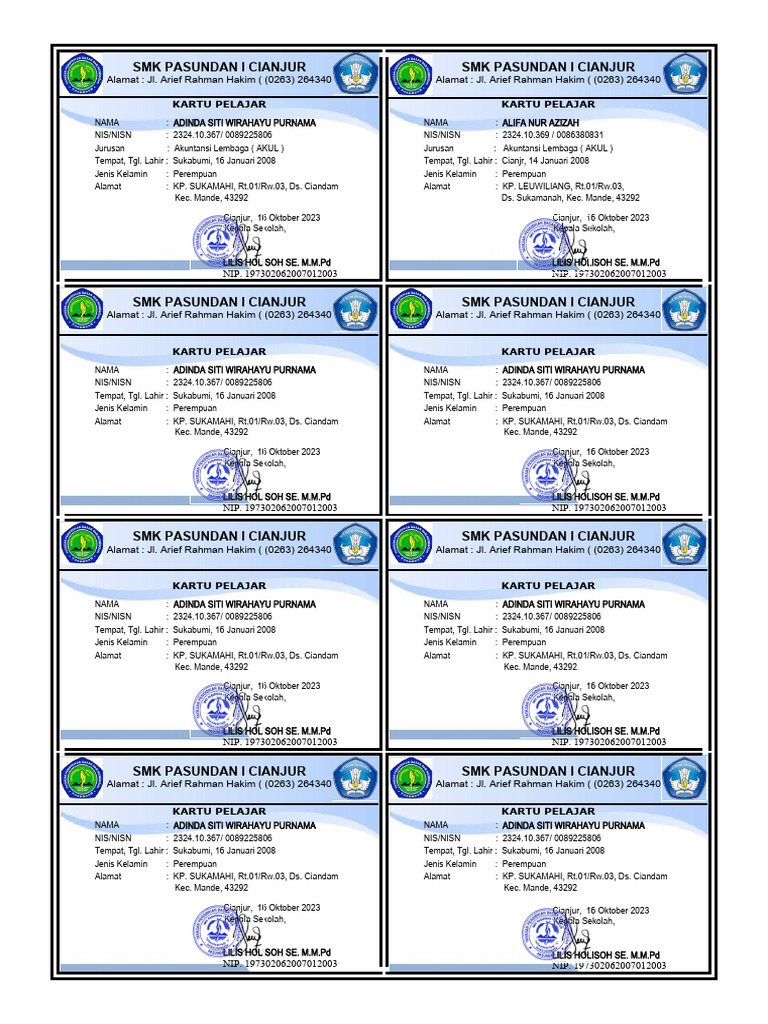 Format Kartu Siswa | PDF