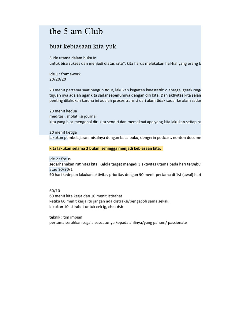 Habit The 5 Am Club | PDF | Pengembangan Diri