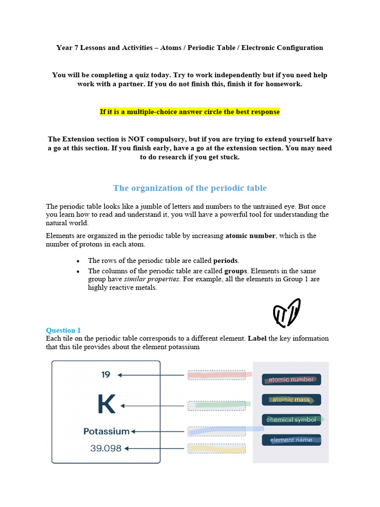 Year 7 Chemistry Revision 1 | PDF | Periodic Table | Electron Configuration