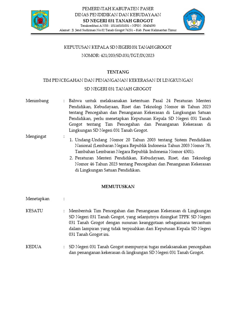 Contoh Sk Tppk | PDF