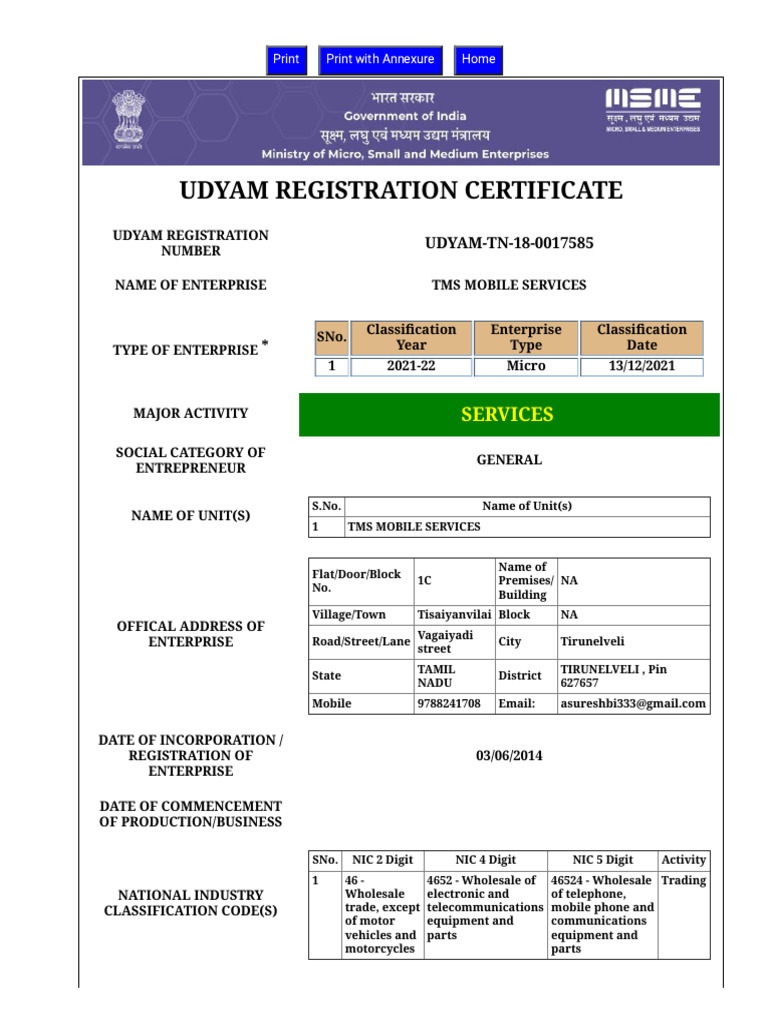 Print - Udyam Registration Certificate | PDF | Information And ...