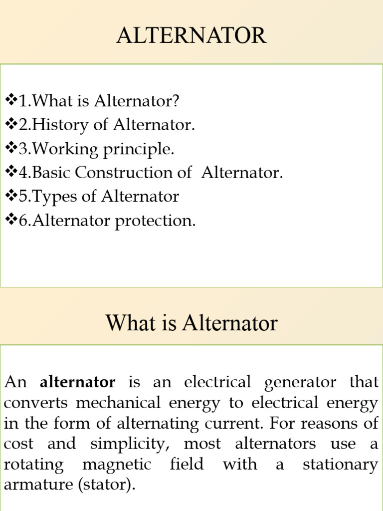 Alternator Presentation | PDF | Electromagnetic Induction | Electric ...