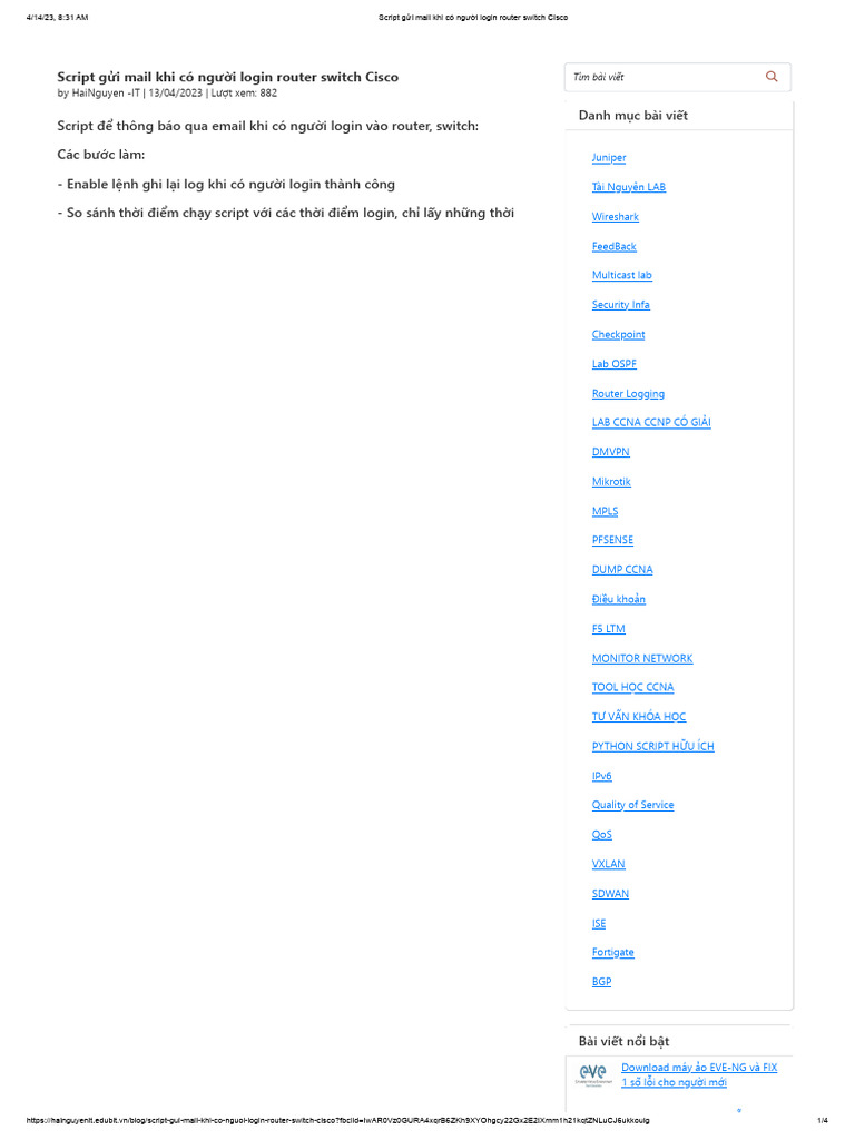 Script G I Mail Khi Có Ngư I Login Router Switch Cisco | PDF