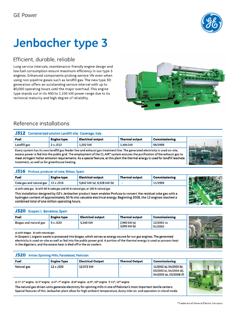 GE Jenbacher Type 3 New Ratings | PDF | Engines | Biogas