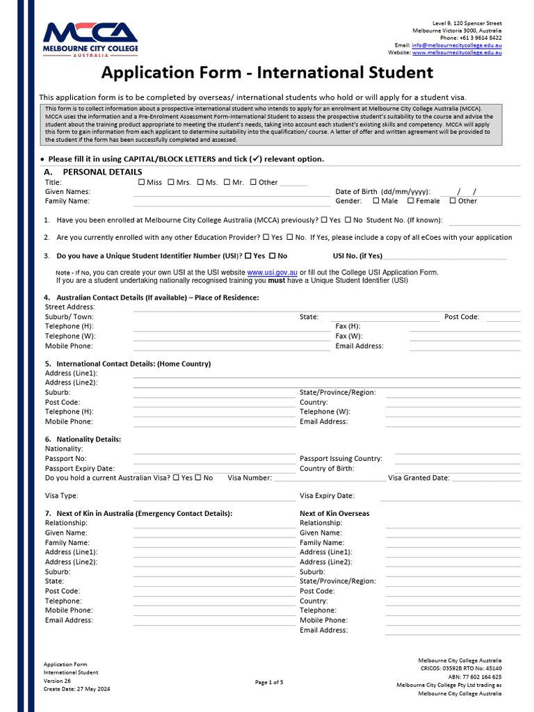 International Student Application Form | PDF | Payments