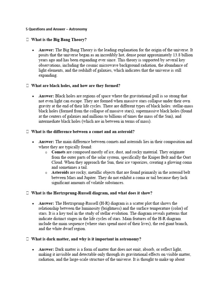 5 Questions and Answer - Astronomy | PDF | Black Hole | Stars