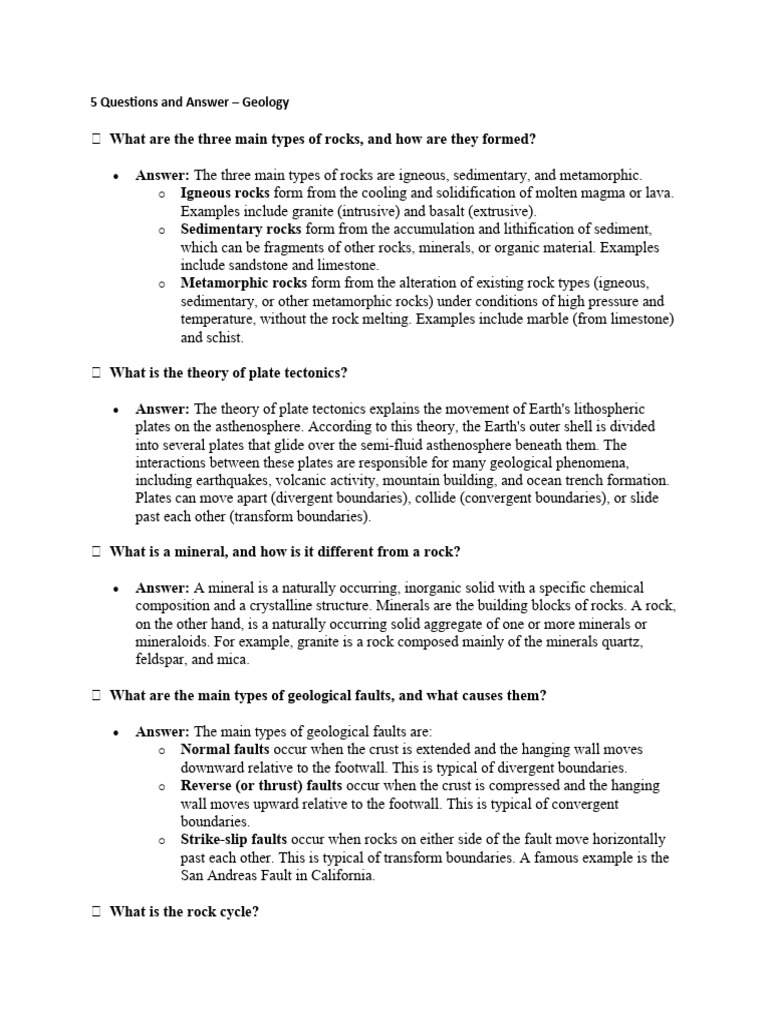 5 Questions and Answer - Geology | PDF | Rock (Geology) | Fault (Geology)