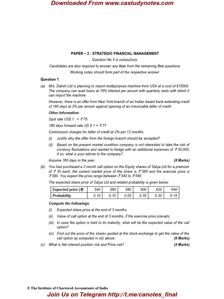 CA-Final-SFM-Suggested-Answer-May-2022 | PDF | Bonds (Finance) | Financial Risk