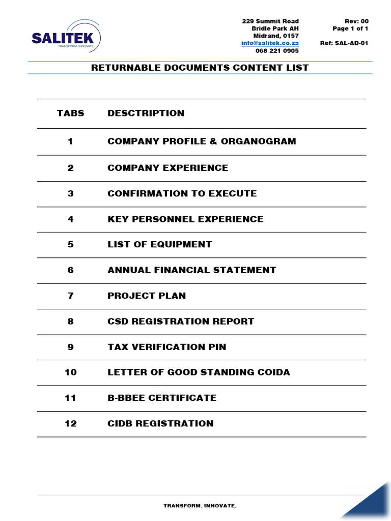 Returnables Documents - COLOUR | PDF