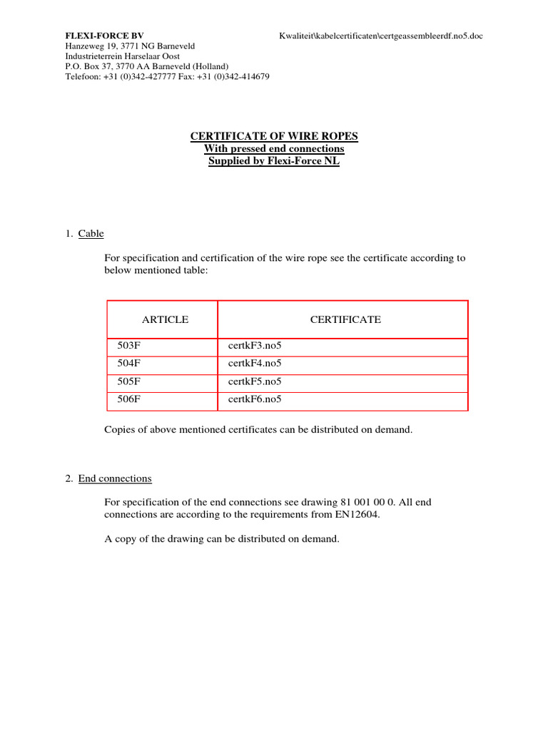 Cable Certificates | PDF | Rope | Wire
