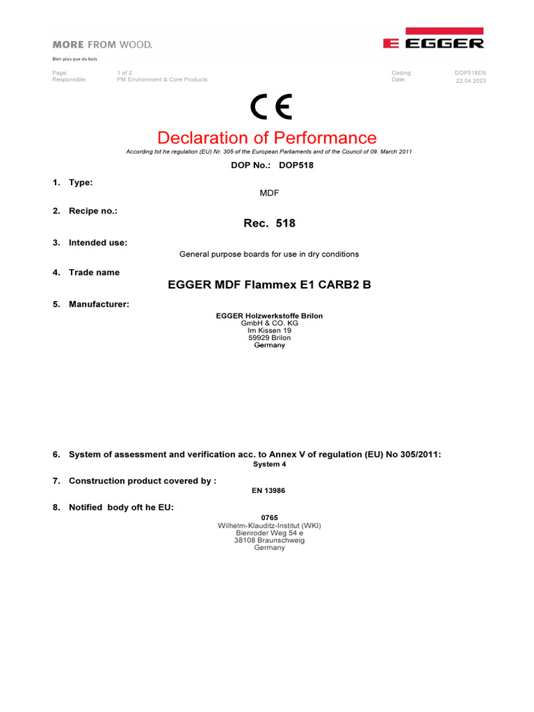 MDF 2023 Declaration of Performance | PDF | Materials | Building ...