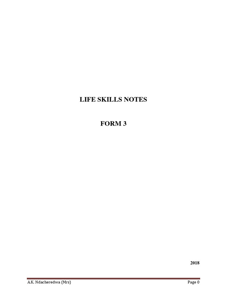 Form 3 Life Skills Notes | PDF | Blood Donation | Self Esteem