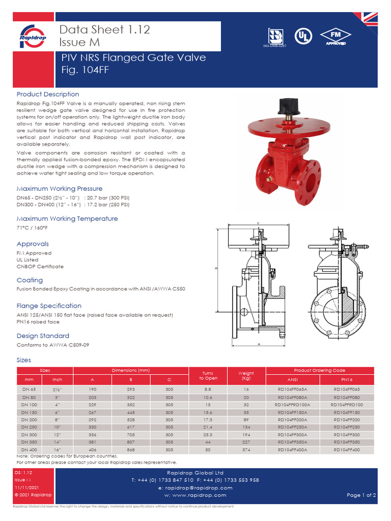 112 m en Ds Fig 104 Ff Non Rising Stem Resilient Wedge Gate Valve Fm Ul ...