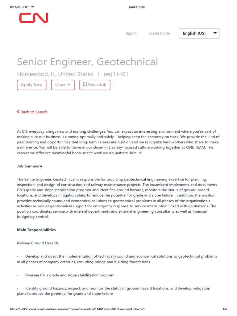 Senior Engineer, Geotechnical - EN - CN - ILLINOIS USA | PDF ...
