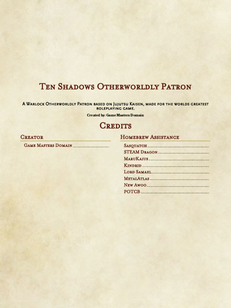 Warlock - Ten Shadows - The Homebrewery | PDF | License | Copyright