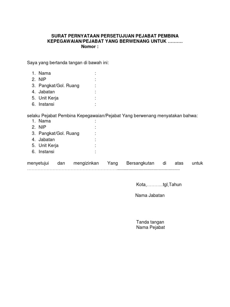 Format Persetujuan Pejabat Pembina Kepegawaian (PPK) | PDF | Hukum