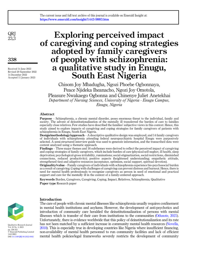 Perceived Impact of Caregiving and Coping Strategies Nigeria ...