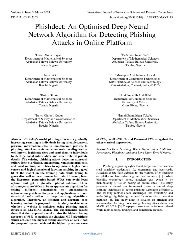 Phishdect: An Optimised Deep Neural Network Algorithm For Detecting Phishing Attacks in Online ...