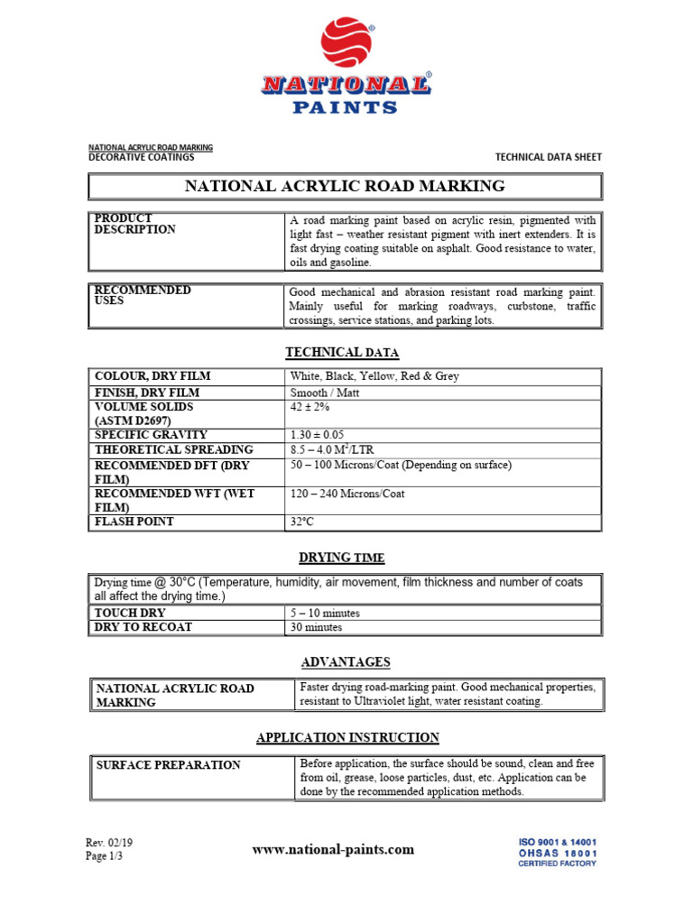 National Paints - Road Marking | PDF | Paint | Acrylic Paint