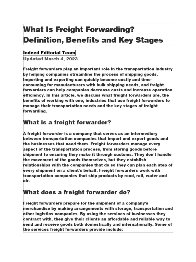 What Is Freight Forwarding | PDF | Cargo | Logistics