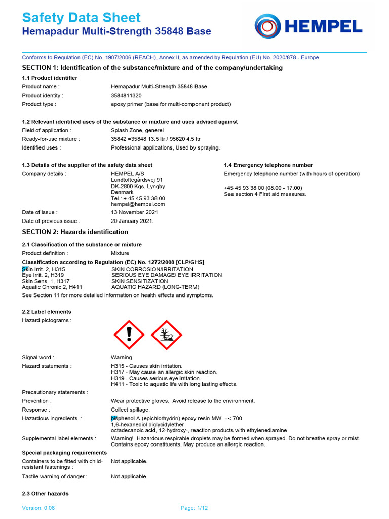 Hempel - Hempadur Multi Strength - MSDS | PDF | Occupational Safety And ...