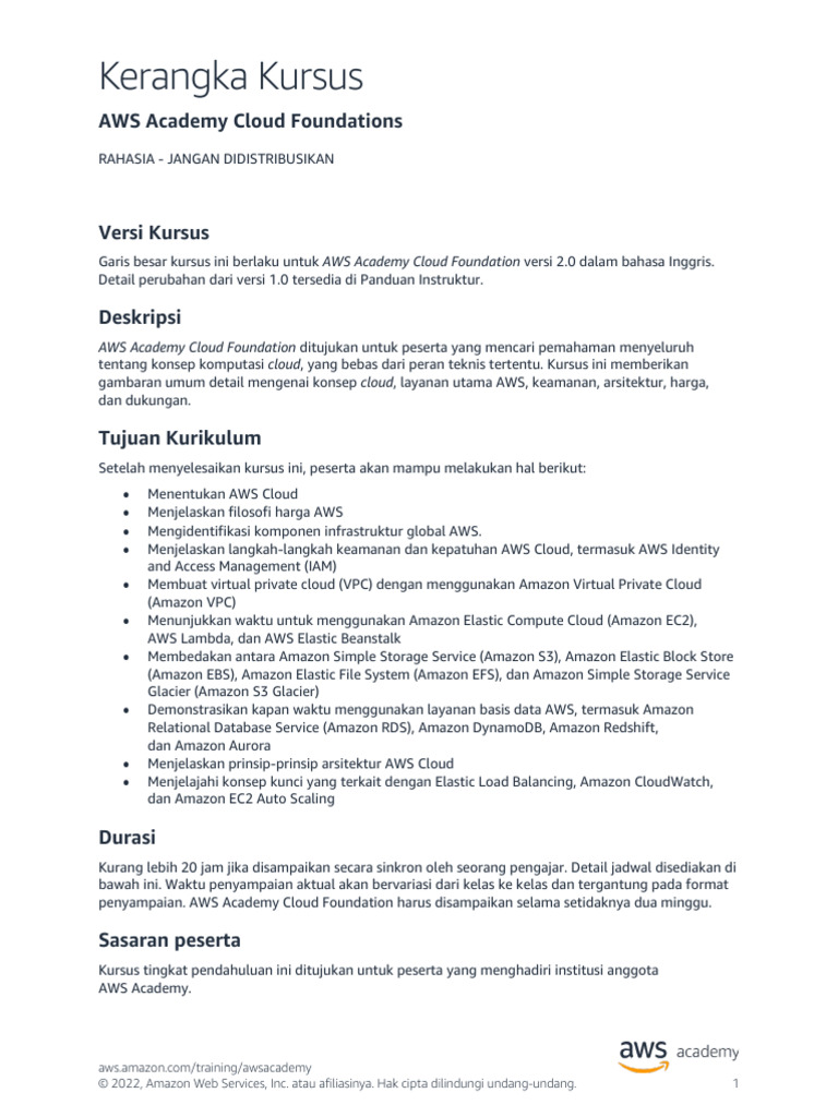 AWS Academy Cloud Foundations Course Outline (Indonesian) | PDF | Seni ...