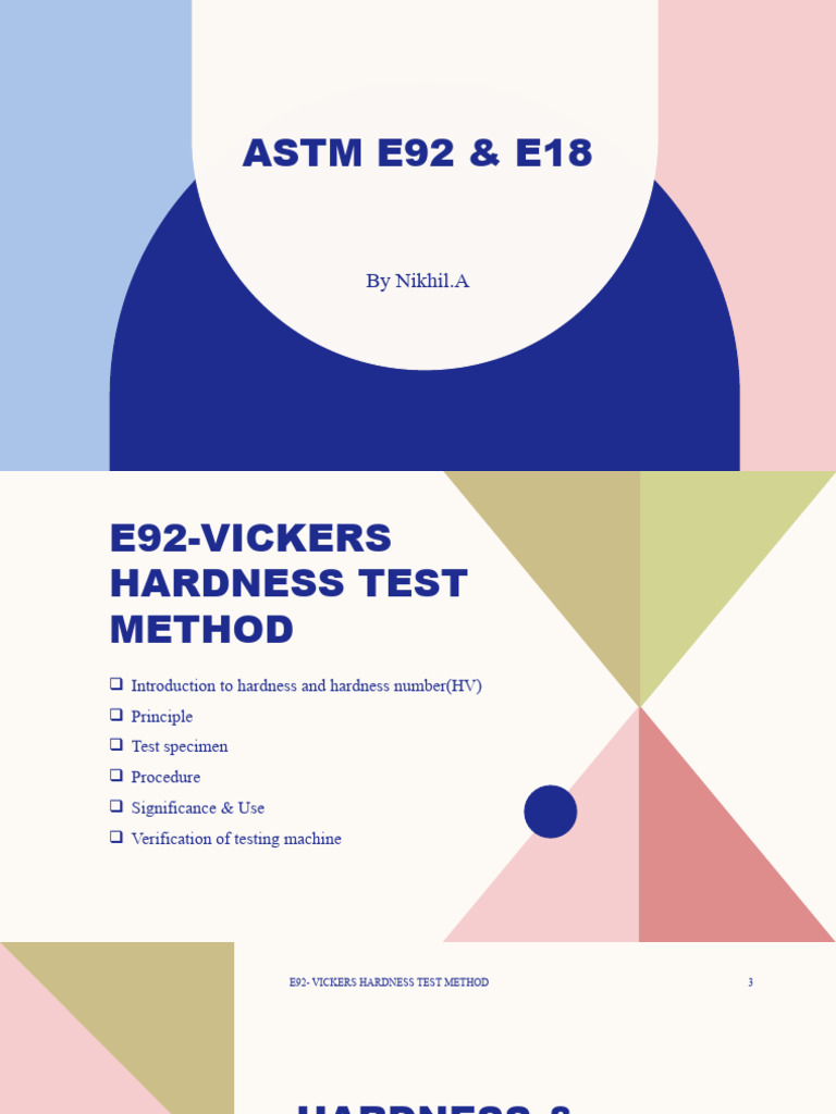 ASTM E92 & E18: by Nikhil.A | PDF | Hardness | Tests