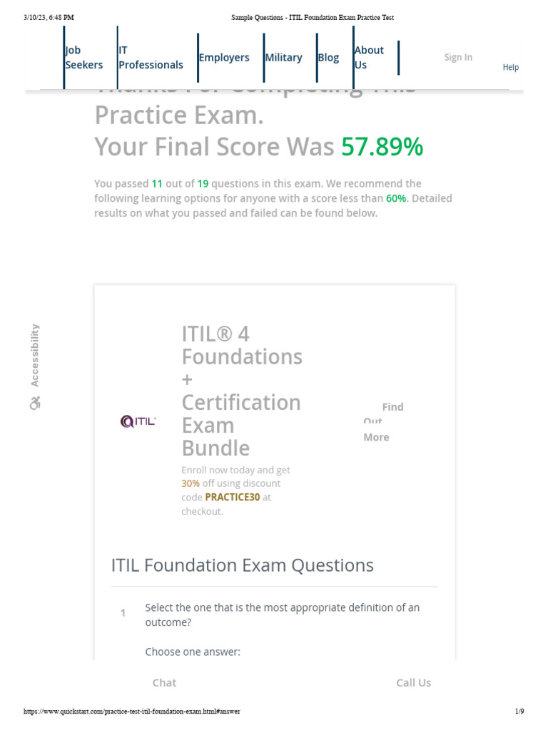 Sample Questions - ITIL Foundation Exam Practice Test copy | Download ...
