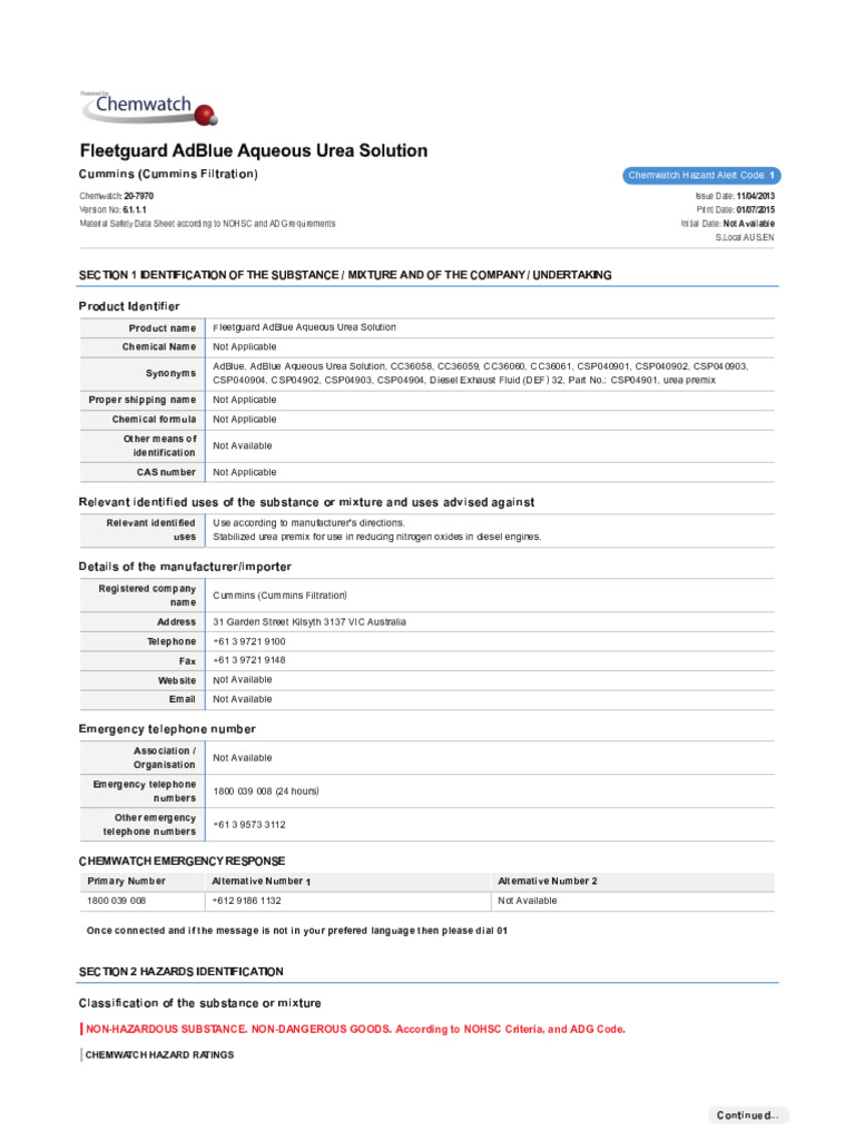 20-7970-Fleetguard AdBlue Aqueous Urea Solution 04-Nov-13 | PDF | Motores | Motor de combustión ...