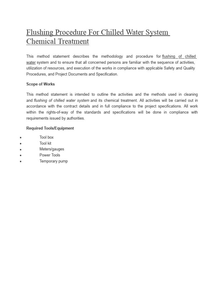 Flushing Procedure For Chilled Water System Chemical Treatment | PDF | Water | Specification ...
