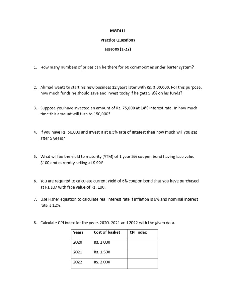 Practice Questions (1-22)_MGT411 | Download Free PDF | Bonds (Finance) | Yield (Finance)