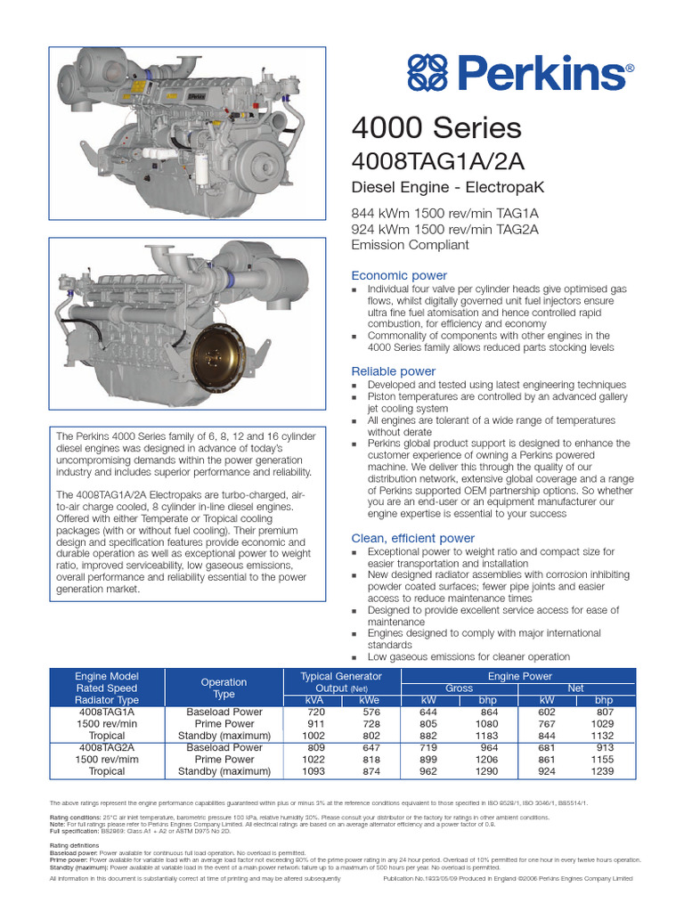 Perkins 4000 Series Diesel Engine Specs | PDF | Diesel Engine | Engines