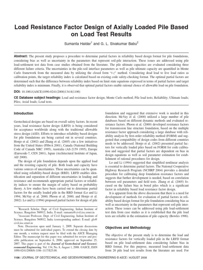Haldar, Babu - Load Resistance Factor Design of Axially Loaded Pile ...