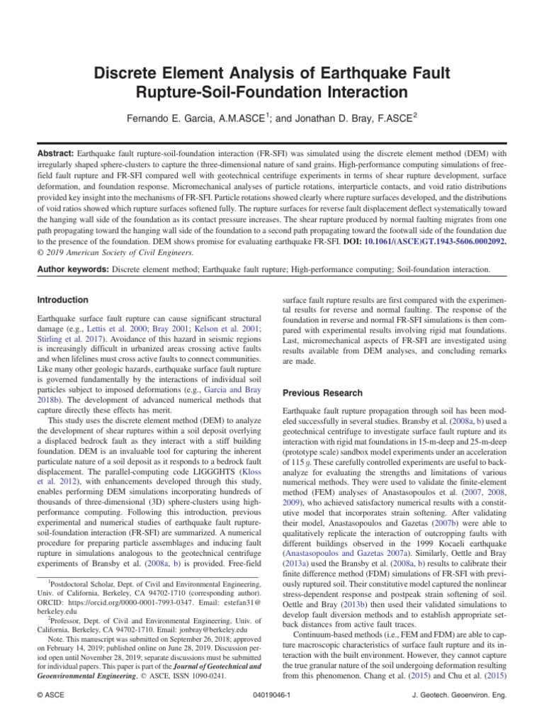 Garcia, Bray - Discrete Element Analysis of Earthquake Fault Rupture-Soil-Foundation Interaction ...