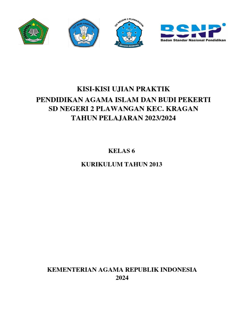 Kisi-Kisi Ujian Praktik Pai - SD N 2 Plawangan - Tp. 2023-2024 Ok Fiks | PDF