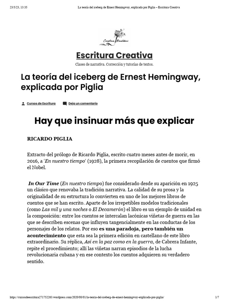 La teoría del iceberg de Ernest Hemingway, explicada por Piglia ... La teoría del iceberg de Ernest Hemingway, explicada por Piglia ...