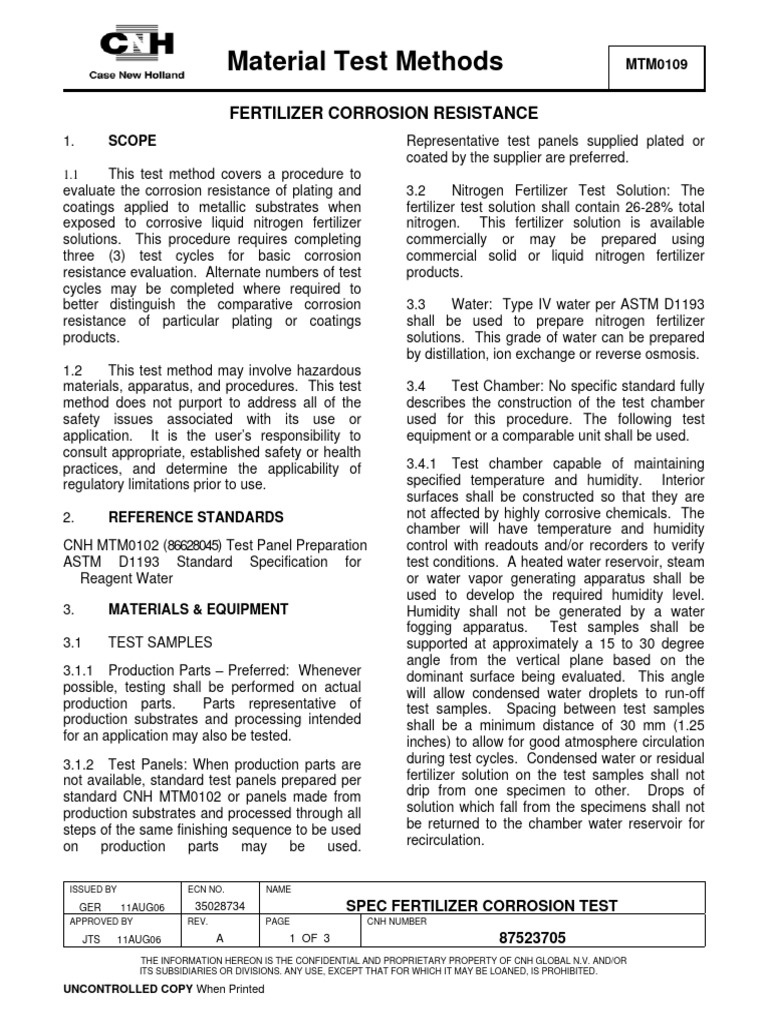 Fertilizer Corrosion Resistance Testing | PDF | Corrosion | Water