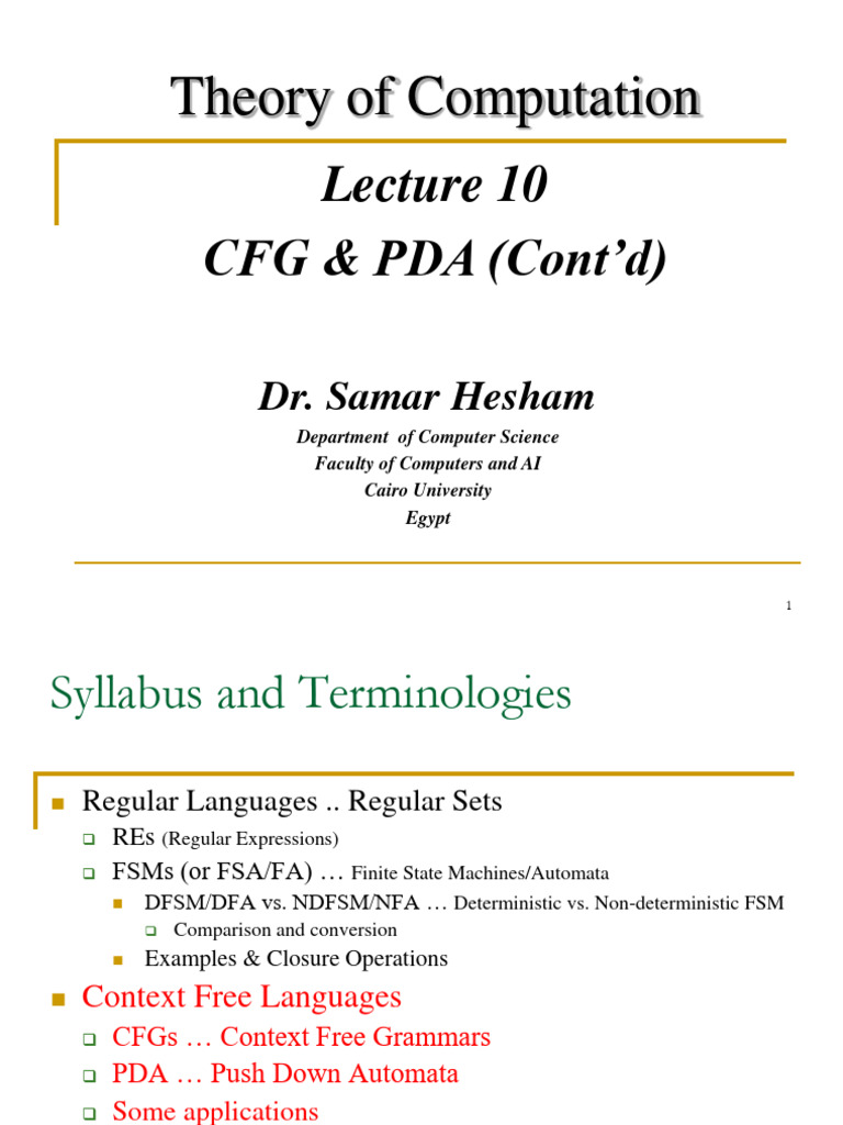 Lecture 10 Cfg Pda 2 | Download Free PDF | Formalism (Deductive) | Theory Of Computation