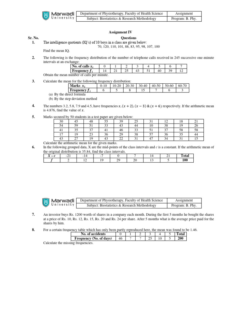Modified Assignment - IV | PDF | Mean | Intelligence Quotient