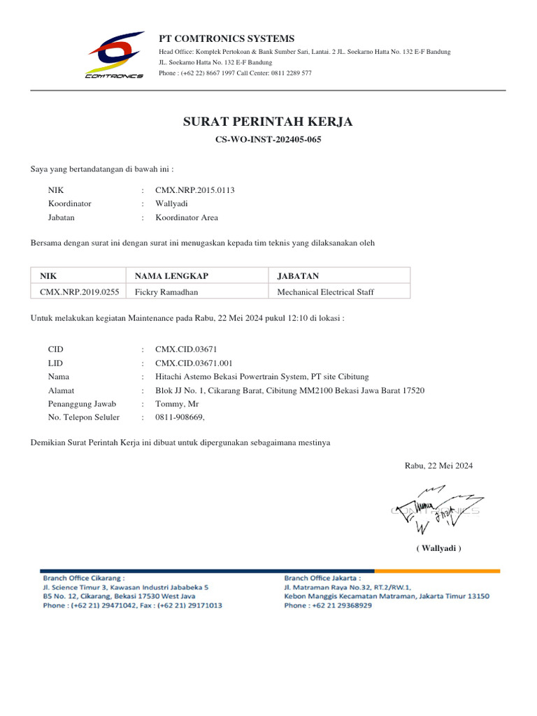 SPK Hitachi Astemo Bekasi Powertrain System, PT Site Cibitung | PDF