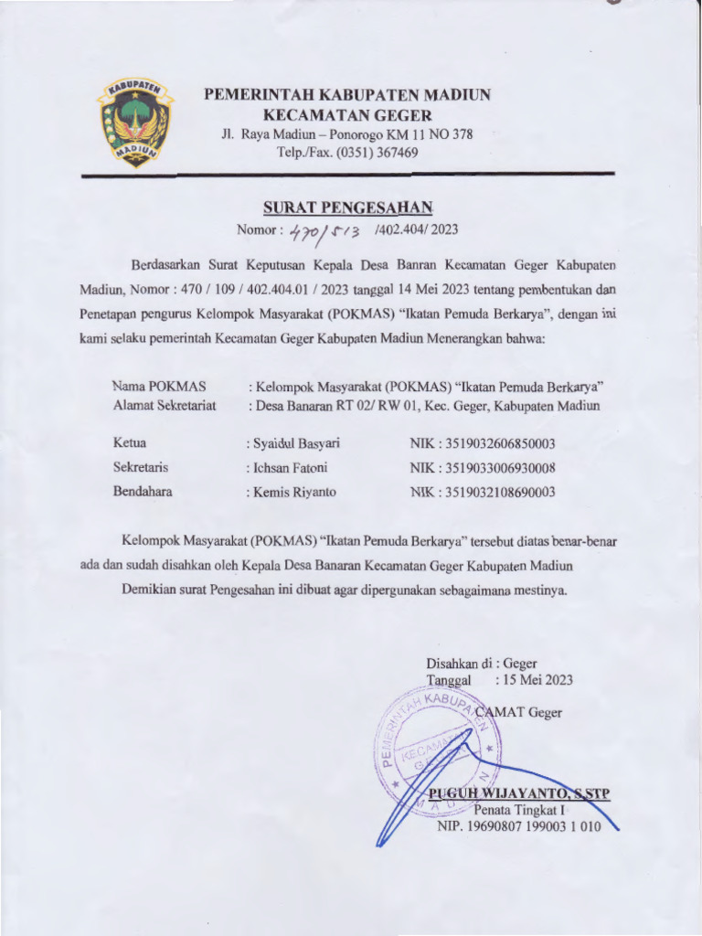 SK Pembentukan POKMAS Banaran | PDF