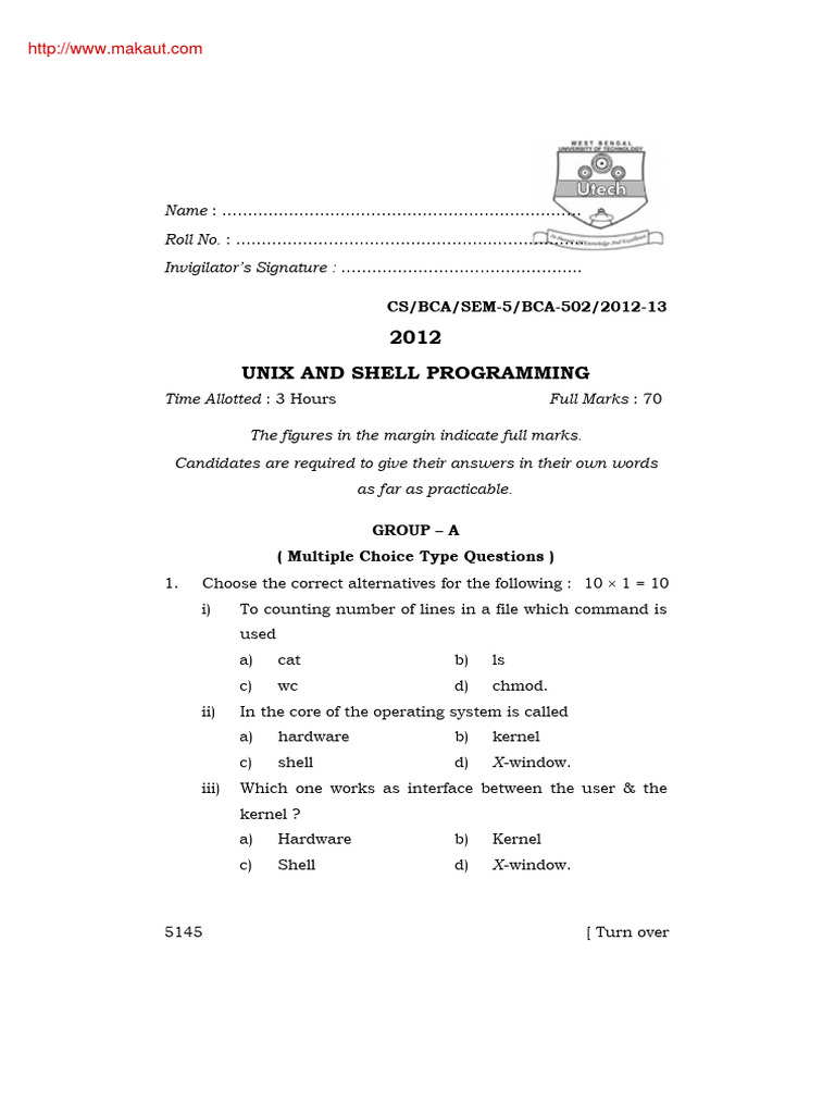 Bca Bca 502 Unix and Shell Programming 2012 | PDF | Computer File | Operating System