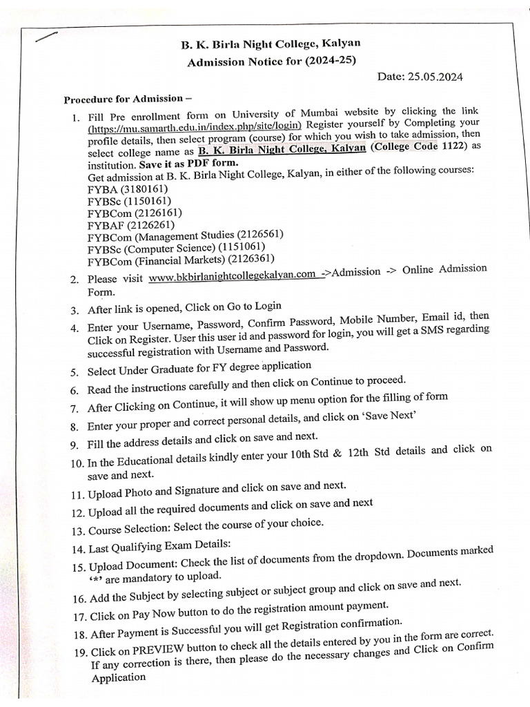 Admission Process Steps For Fy 2024 25 Pdf