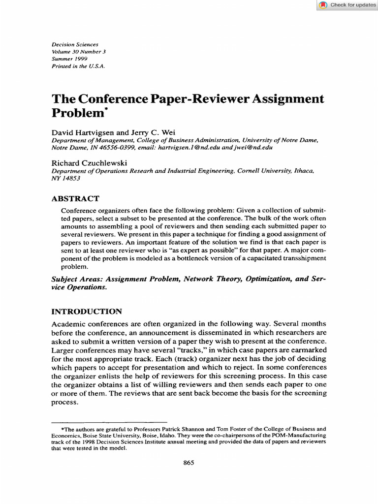 Decision Sciences - 2007 - Hartvigsen - The Conference Paper Reviewer ...