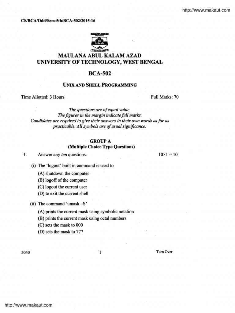 Bca 5 Sem Unix and Shell Programming Bca 502 2016 | PDF Bca 5 Sem Unix and Shell Programming Bca 502 2016 | PDF