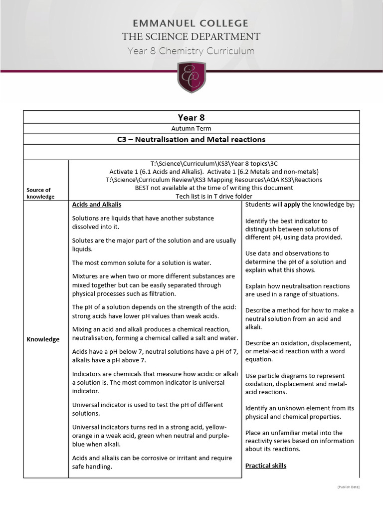 The-Science-Education-Department-Year-8-Chemistry-Curriculum | PDF ...