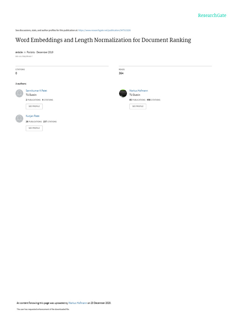 Word Embedding Sand Length Normalization for Document Ranking | PDF | Information Retrieval ...