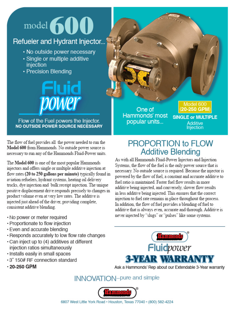 Model 600 Spec Sheet | PDF | Pump | Flow Measurement