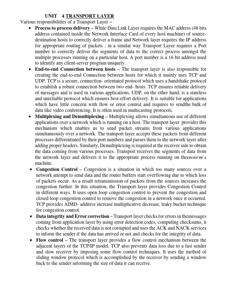 Unit 4 Transport Layer | PDF | Internet Protocols | Transmission Control Protocol