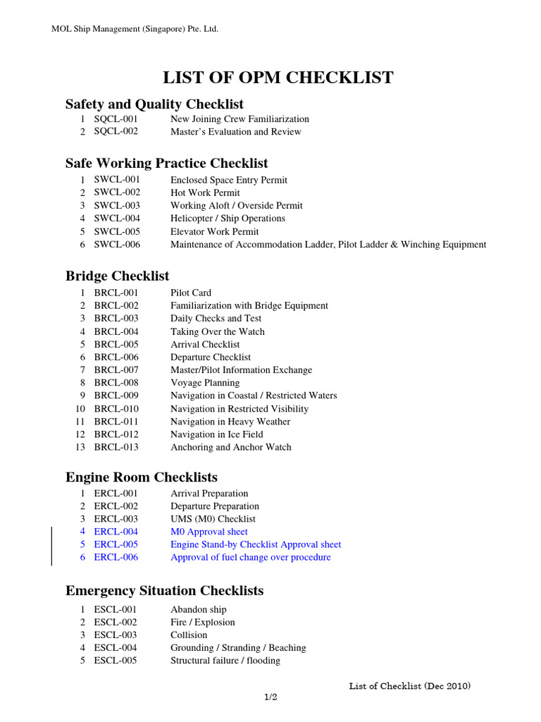 03) List of Opm Checklist | PDF | Ships | Cargo